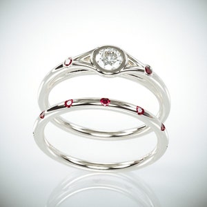 Handmade White Gold Ruby Bridal Rings Set | 14K White Gold Wedding Ring With Ruby and Charles ...