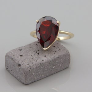 Handmade 14k Gold Pear Garnet Ring | Solid 14k Gold Natural Garnet ...