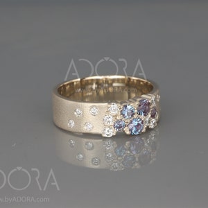 14k Champagne Gold Multi Stone Lab Alexandrite and Diamonds Ring ...