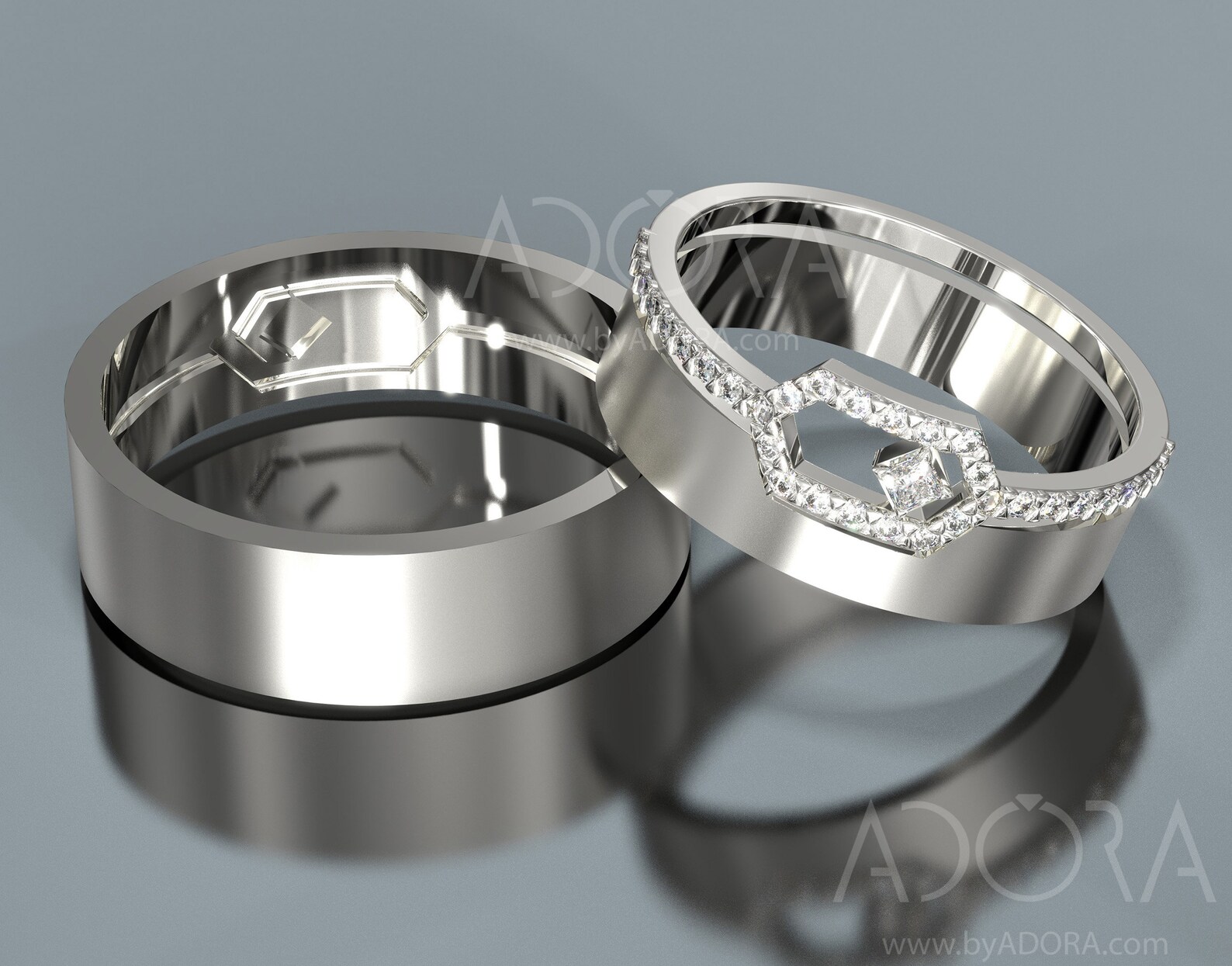 Handmade 14k Rose Gold Hexagon Wedding Rings Set With Diamonds - Etsy