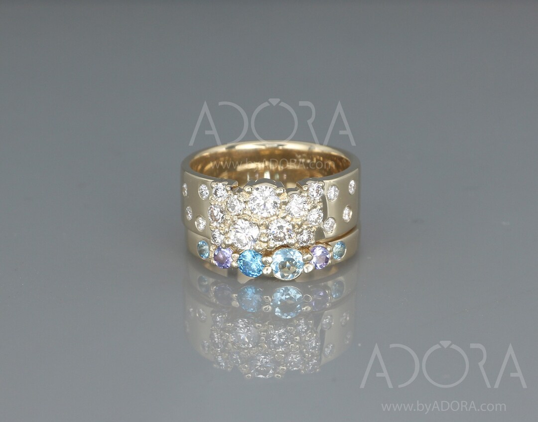 Handmade 14k Gold Multi Diamond Bridal Rings | Diamond, Aquamarine ...