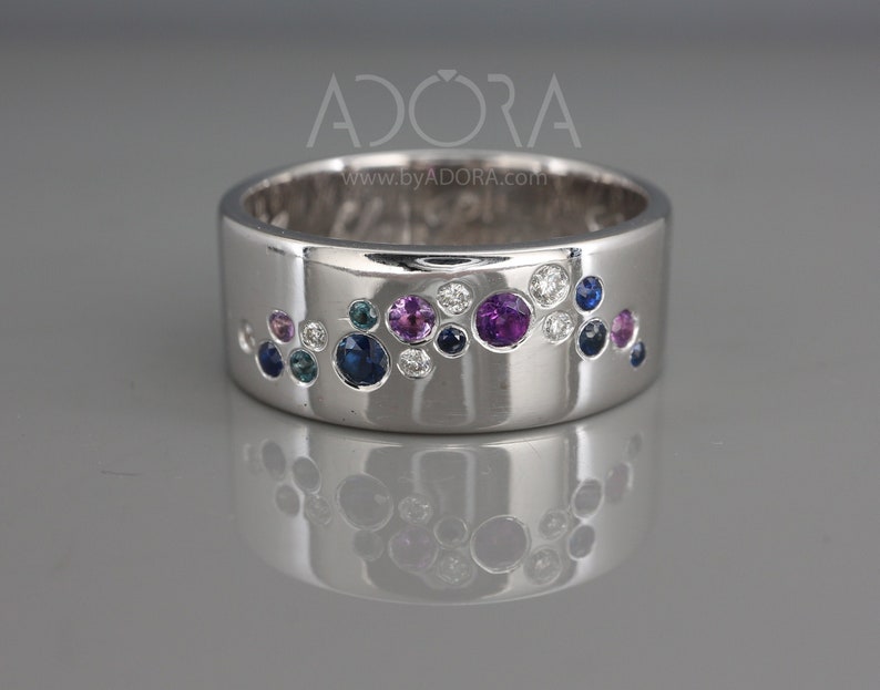 Handmade Purple Night Sky 14k White Gold Cluster Ring Set With Diamonds ...
