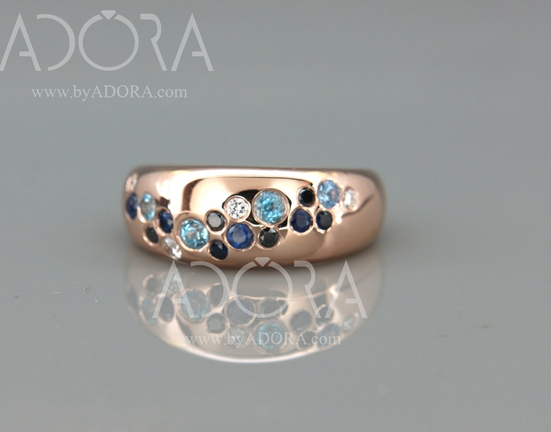 Midnight Sky 14k Rose Gold Cluster Ring Set With Diamonds, Blue ...