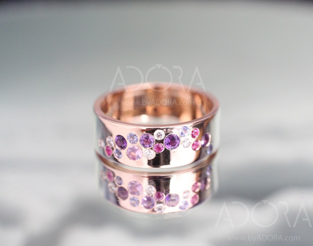Purple Night Sky 14k Rose Gold Cluster Ring Set With Diamond, Tanzanite ...