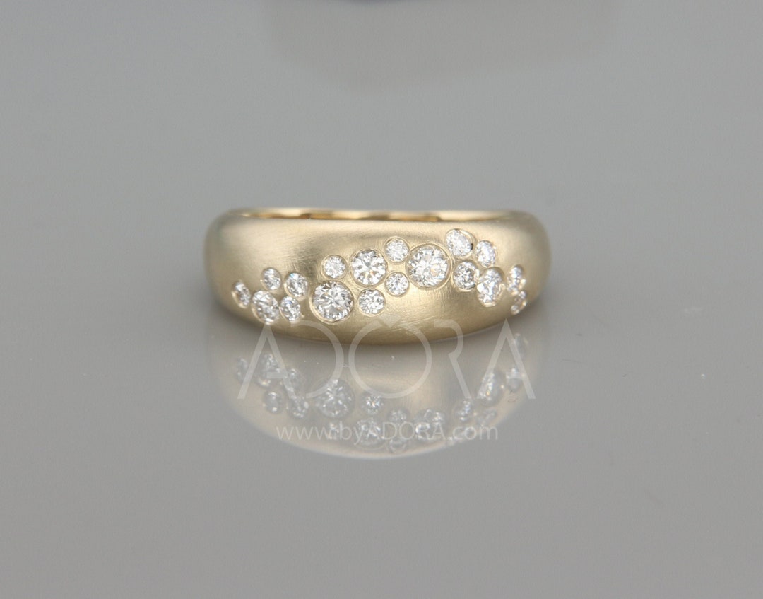 Diamond Cluster Ring | Solid Gold Wide Wedding Band Set With Diamonds ...