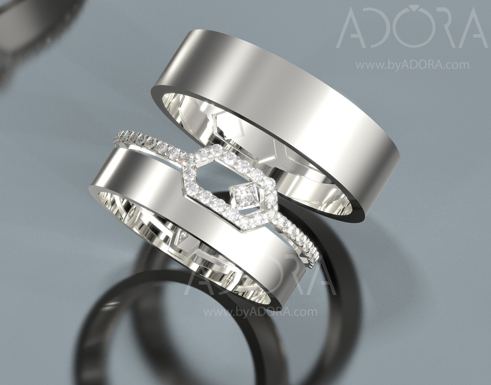 Handmade 14k Rose Gold Hexagon Wedding Rings Set With Diamonds - Etsy