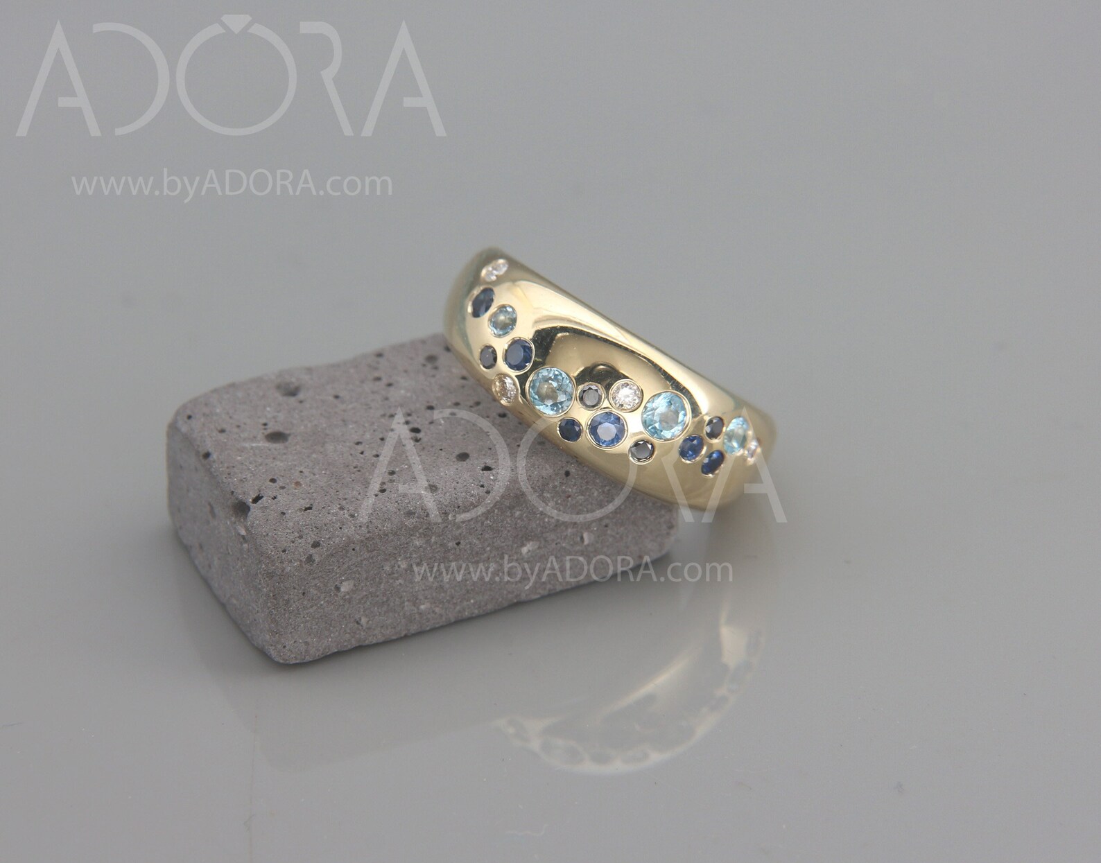 Midnight Sky 14k Gold Cluster Ring With Diamonds, Black Diamonds, Blue ...