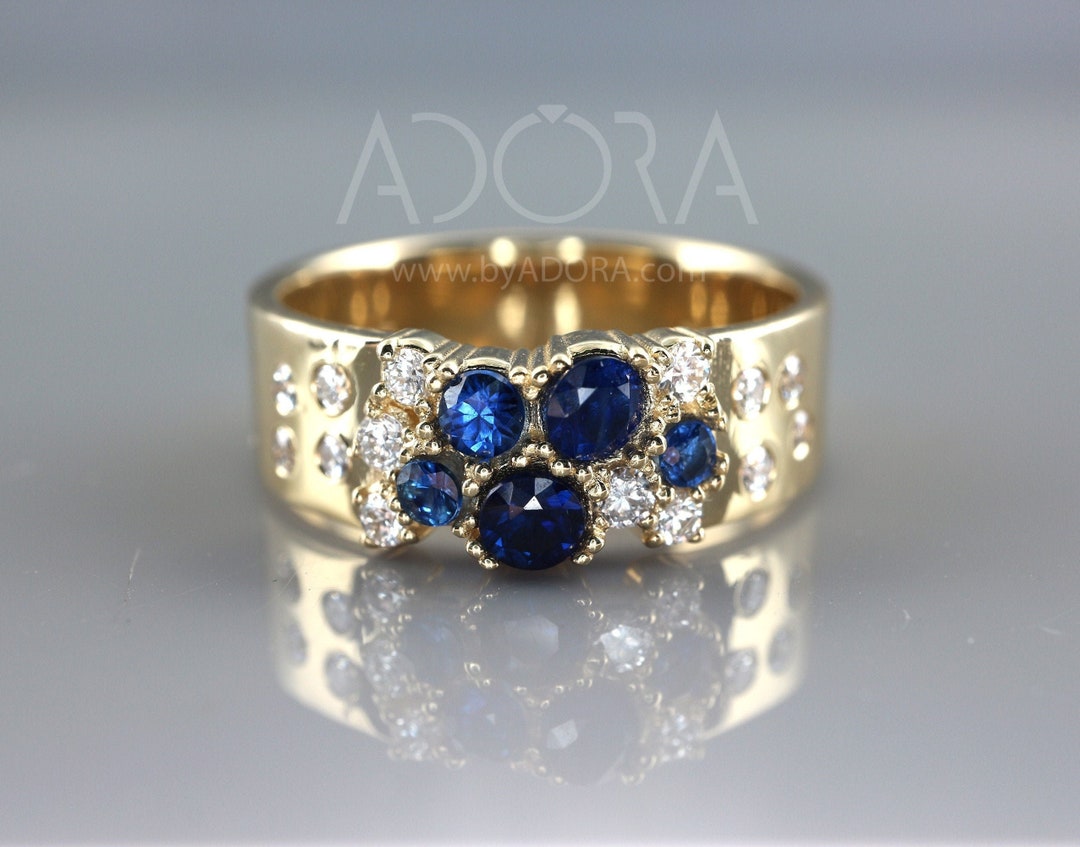 Handmade Blue Sapphire Cluster Ring | Diamond Cluster Ring | Cluster ...