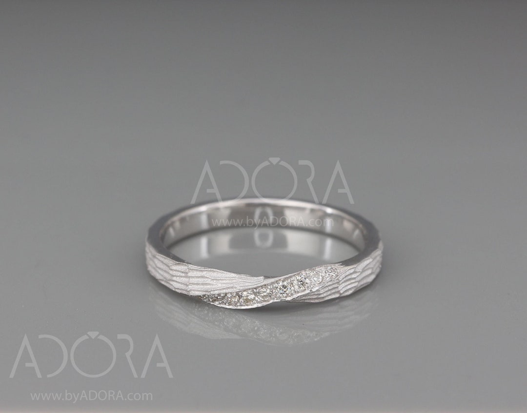 Handmade 14K White Gold Mobius Tree Branch Ring Set With Diamonds ...