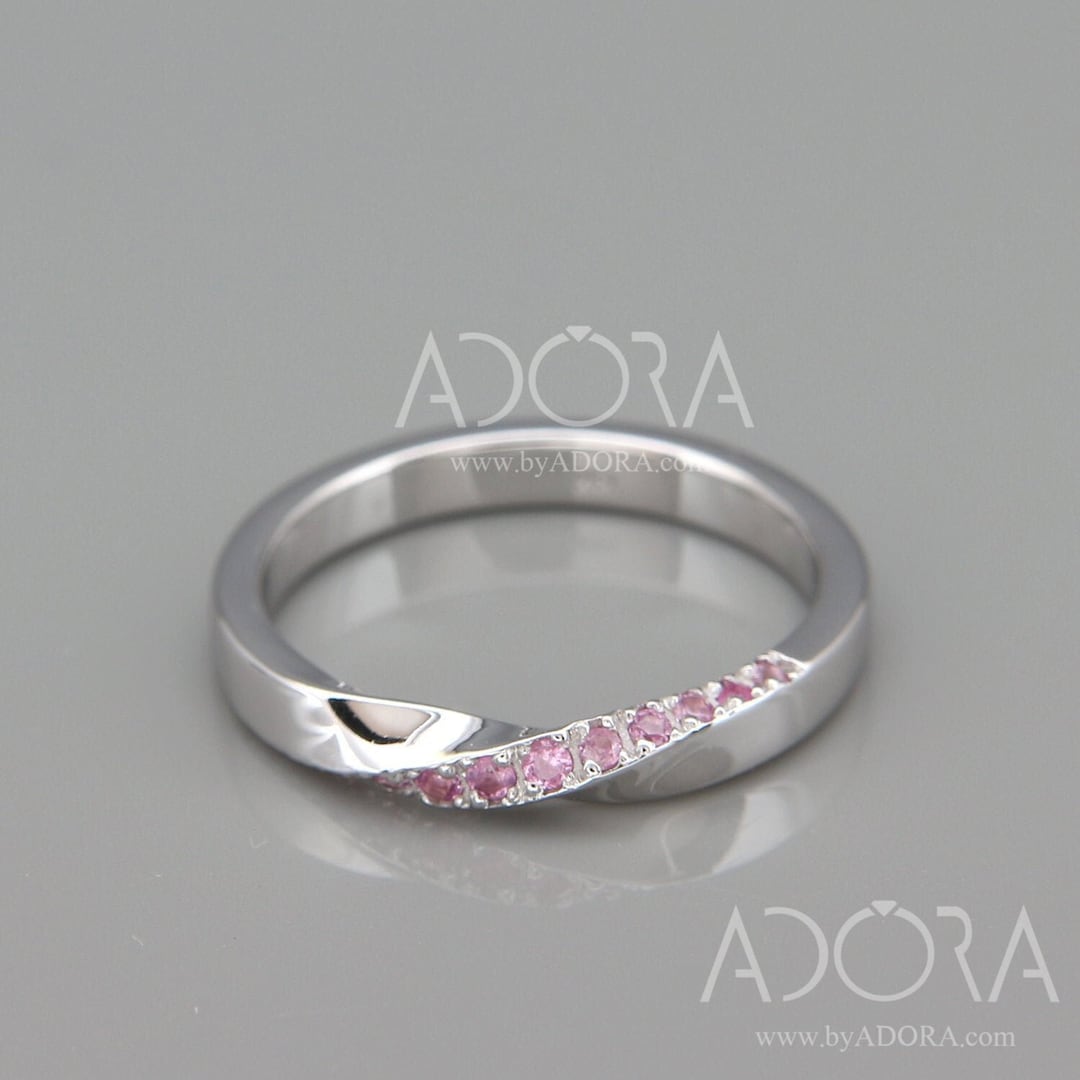 14k White Gold Mobius Ring Set With Pink Sapphire | Pink Sapphire ...