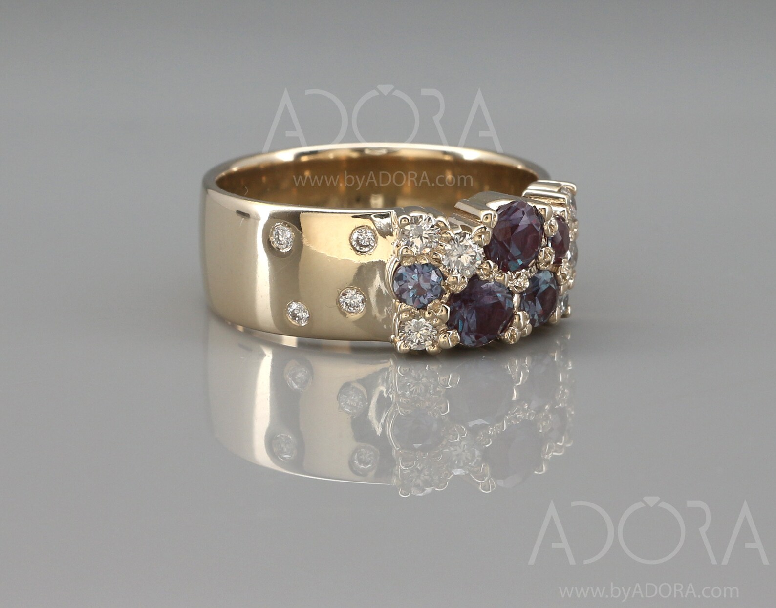 Handmade 14k Gold Multi Stone Lab Alexandrite and Diamonds Ring ...