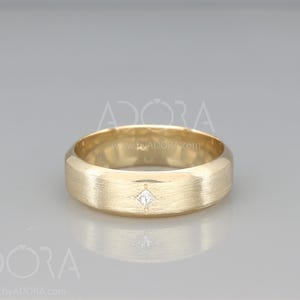 14k Solid Gold Men Wedding Band Beveled Style and Set With a Princess ...