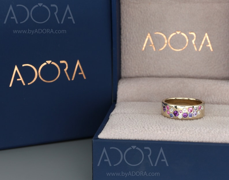 Purple Night Sky 14k Champagne Gold Cluster Ring Set With Diamond ...