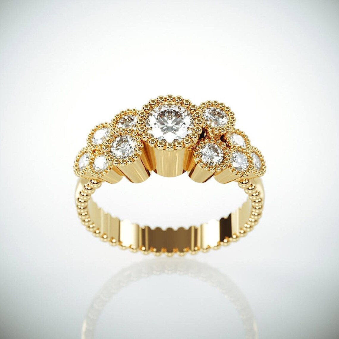 Handmade 14k Gold Multi Stone Diamond Ring | Diamond Cluster Ring ...