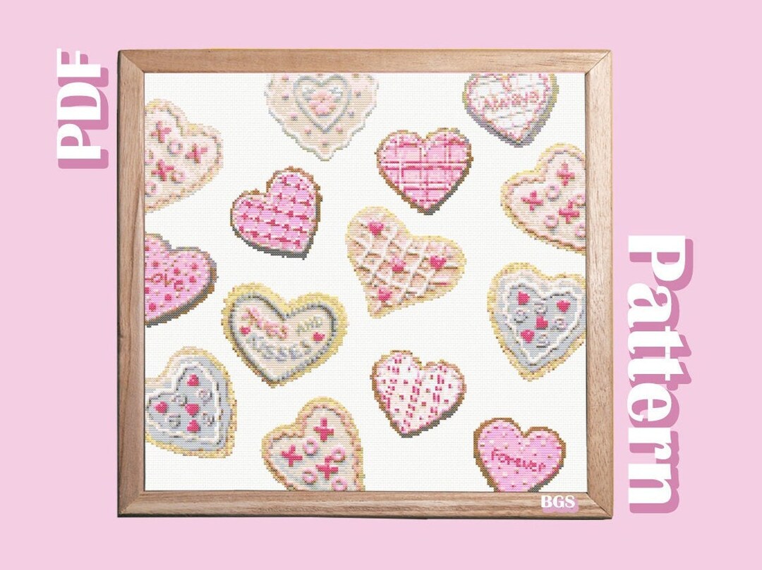 Valentine's Sugar Cookies Cross Stitch Pattern, PDF Chart (instant ...