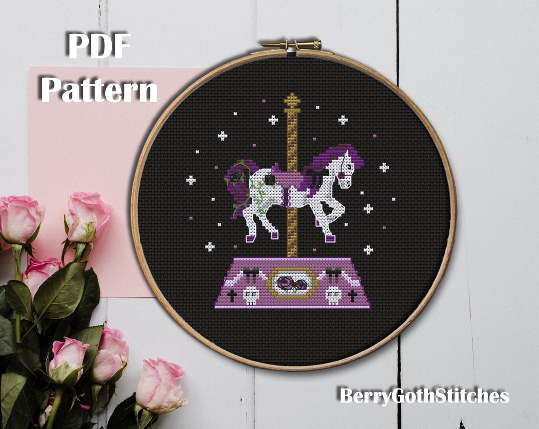 Gothic Carousel Horse Cross Stitch Pattern, PDF Instant Download, Gothic Embroidery - Etsy