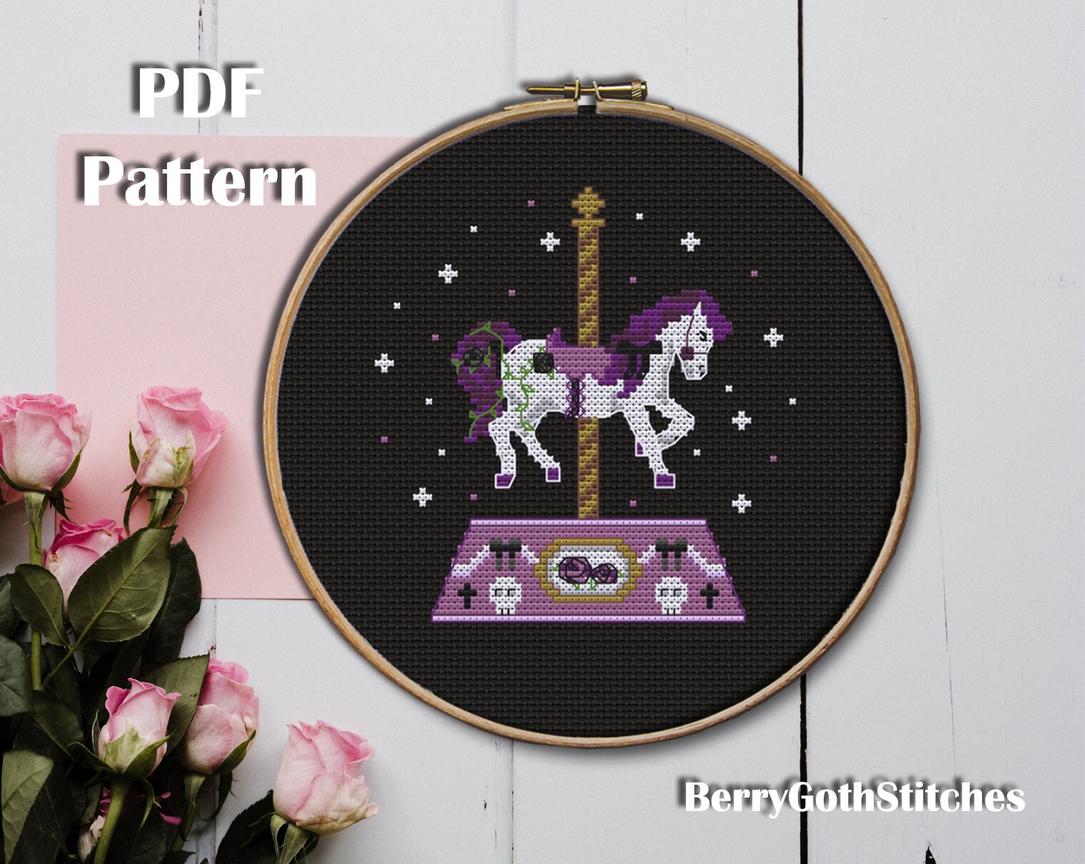 Gothic Carousel Horse Cross Stitch Pattern, PDF Instant Download ...