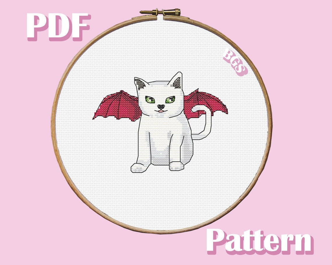 Winged Kitty Cross Stitch Pattern BUNDLE, PDF Instant Download Chart, Cute Spooky Embroidery - Etsy