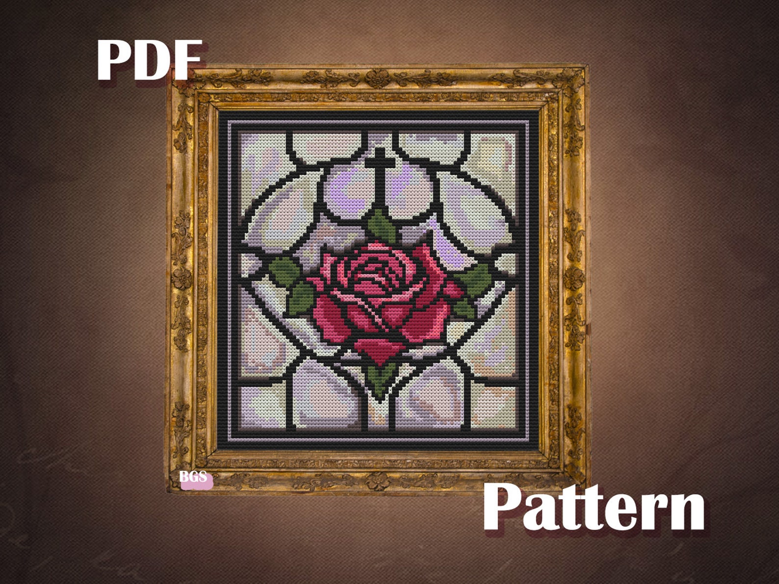 Rose Stained Glass Window Cross Stitch Pattern, PDF Instant Download ...