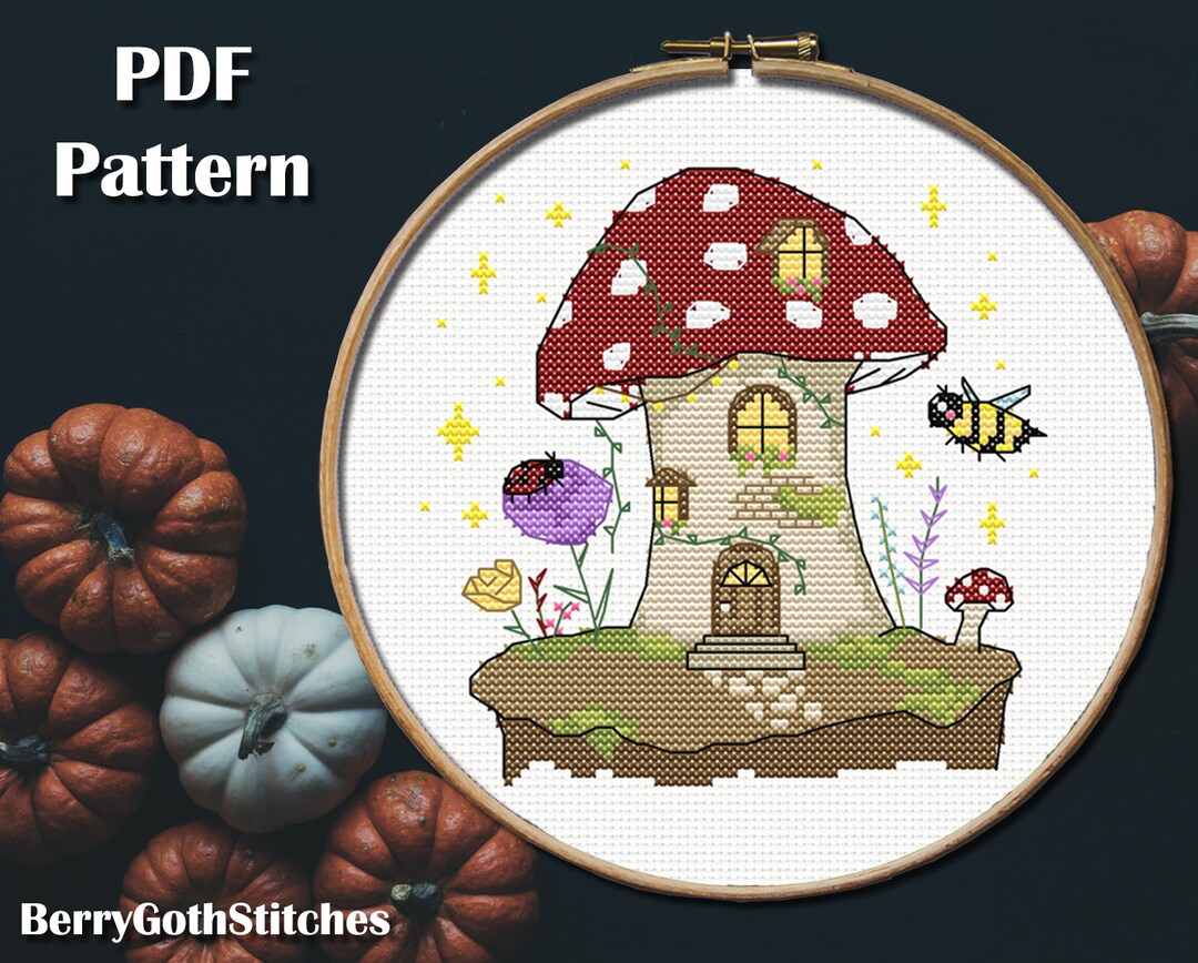 Mushroom Fairy House Cross Stitch Pattern, Fairycore Embroidery, PDF ...