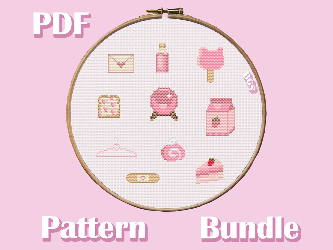 Pink Clutter Cross Stitch Pattern BUNDLE, PDF Instant Download Chart ...