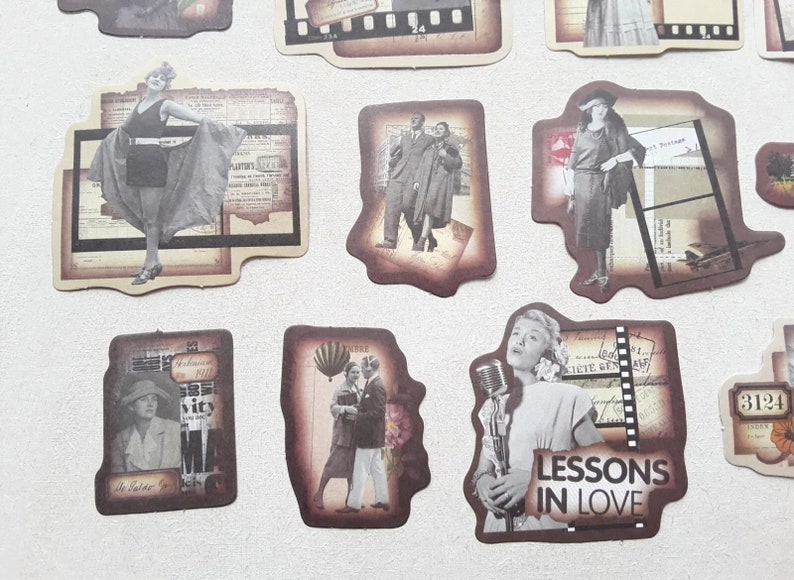 15 or 30 Vintage Movie Film Paper Stickers, Junk Journal, Ephemera ...