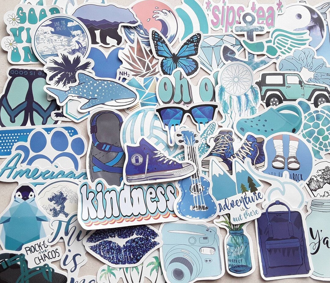 50x Blue Vinyl Stickers, Decal, Waterproof, for Laptop, Luggage ...