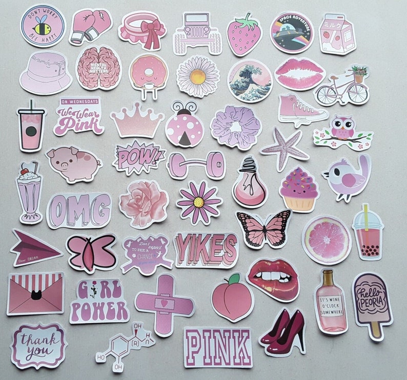 50x Pink Themed Vinyl Stickers, Decal, Waterproof, for Laptop, Luggage ...