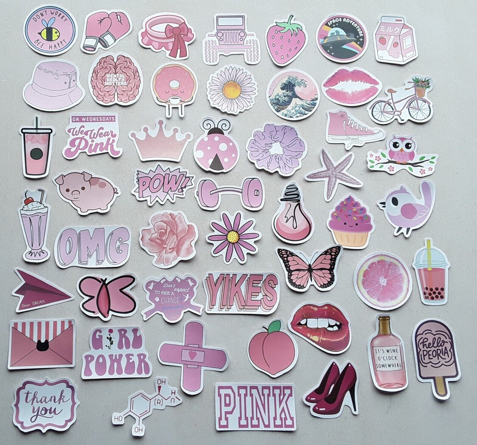 50x Pink Themed Vinyl Stickers, Decal, Waterproof, for Laptop, Luggage ...