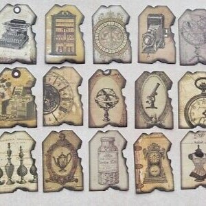 15x Vintage Style, Tags, Paper Stickers, Junk Journal,ephemera ...