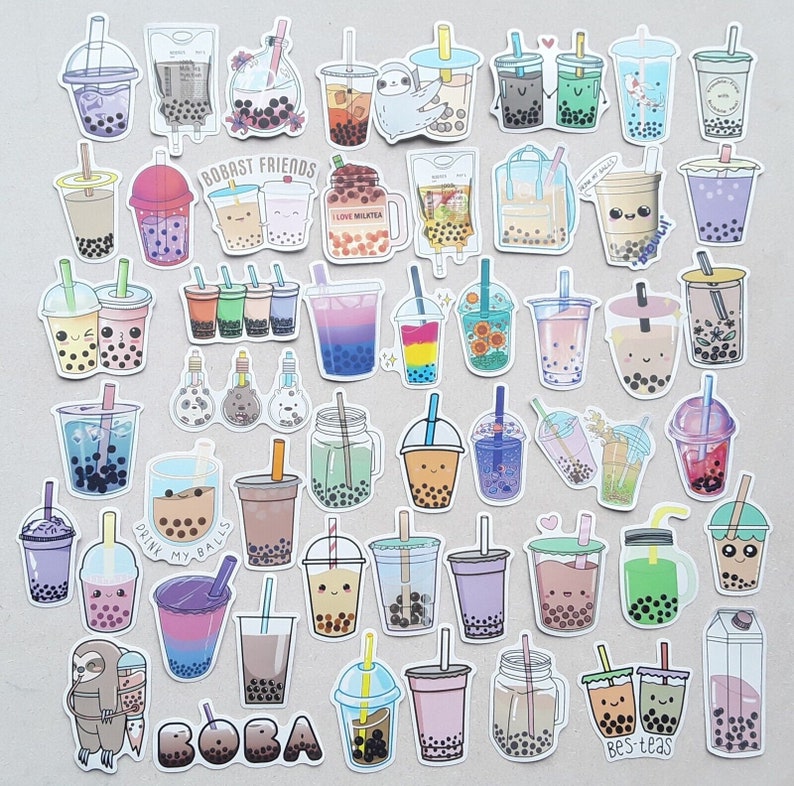 50x Bubble Tea Vinyl Stickers, Decal, Waterproof, for Laptop, Luggage ...