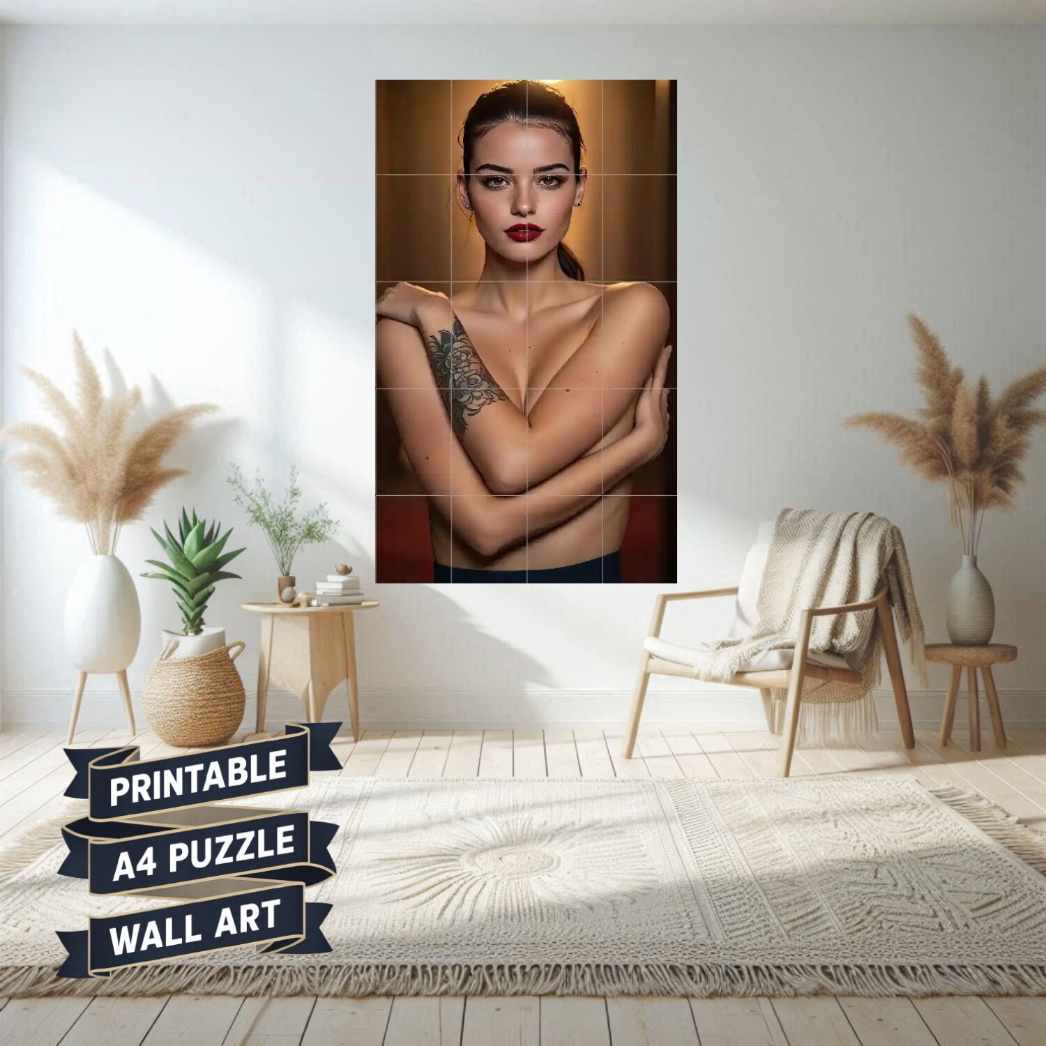 Sexy Tattooed Redhead Woman A4 Puzzle Art Poster Printable 5505