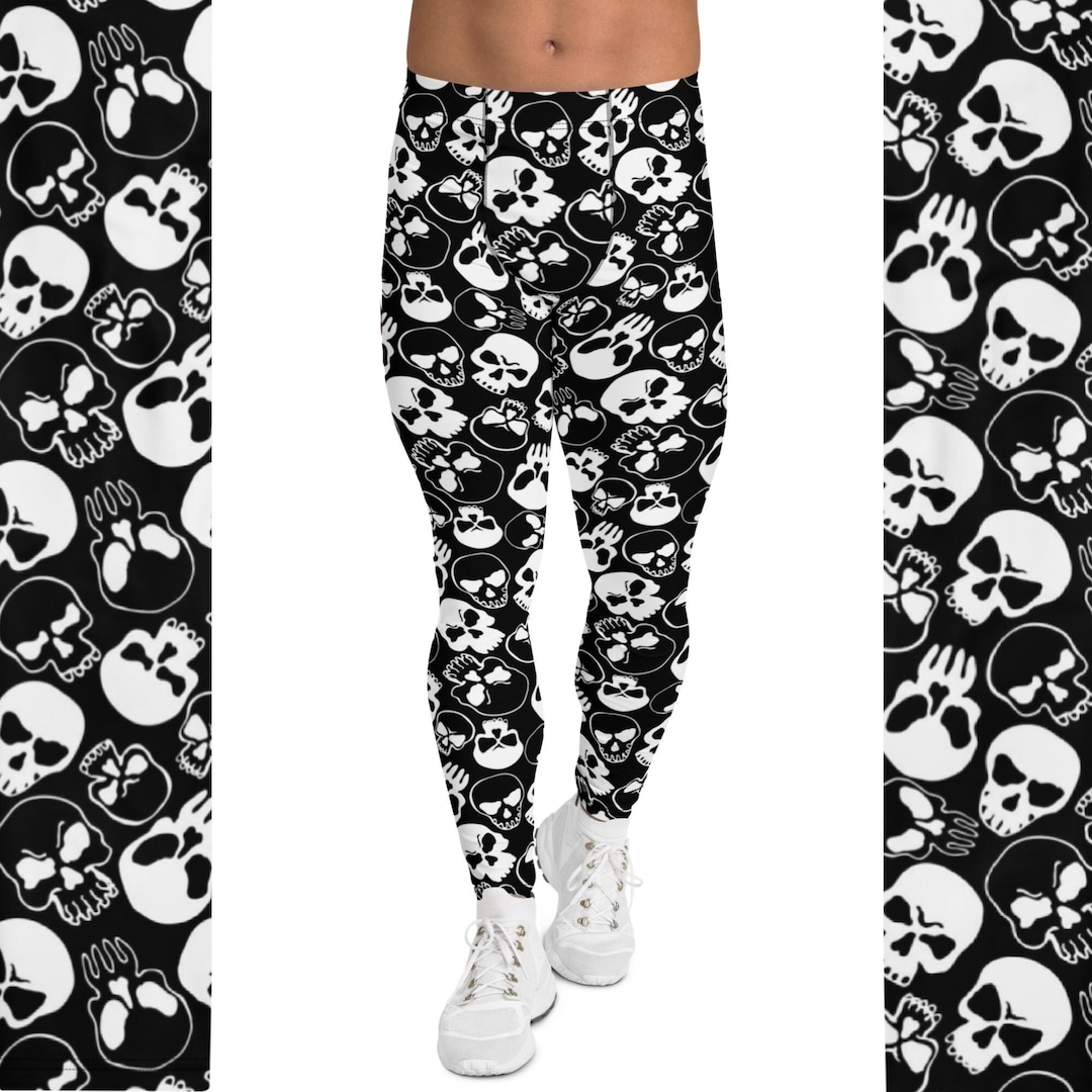 Skull Meggings Black White Skulls Super Skinny Stretch Spandex Men's ...