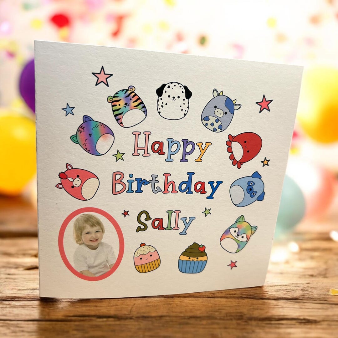 Personalised Squishmallow Photo Birthday Card (ref5) Any Name AGE Photo ...
