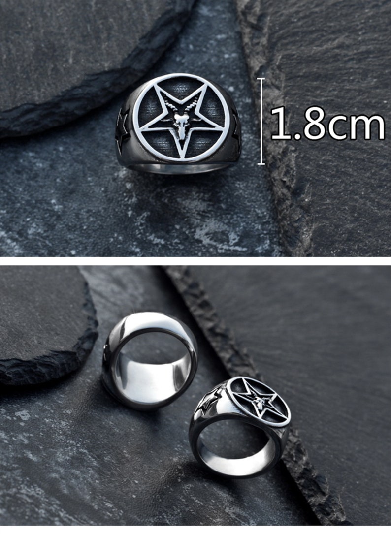 Pentagram Signet Ring Baphomet Ring Goat Head Pentacle - Etsy