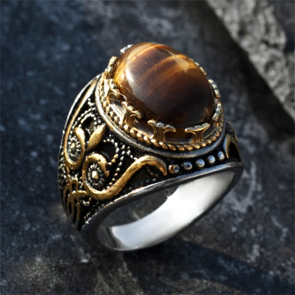 Mens Vintage Carved Tiger Eye Ring - Etsy