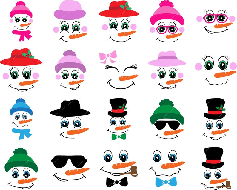 Snowman Faces SVG Snowman SVG Snowman Clipart Christmas - Etsy