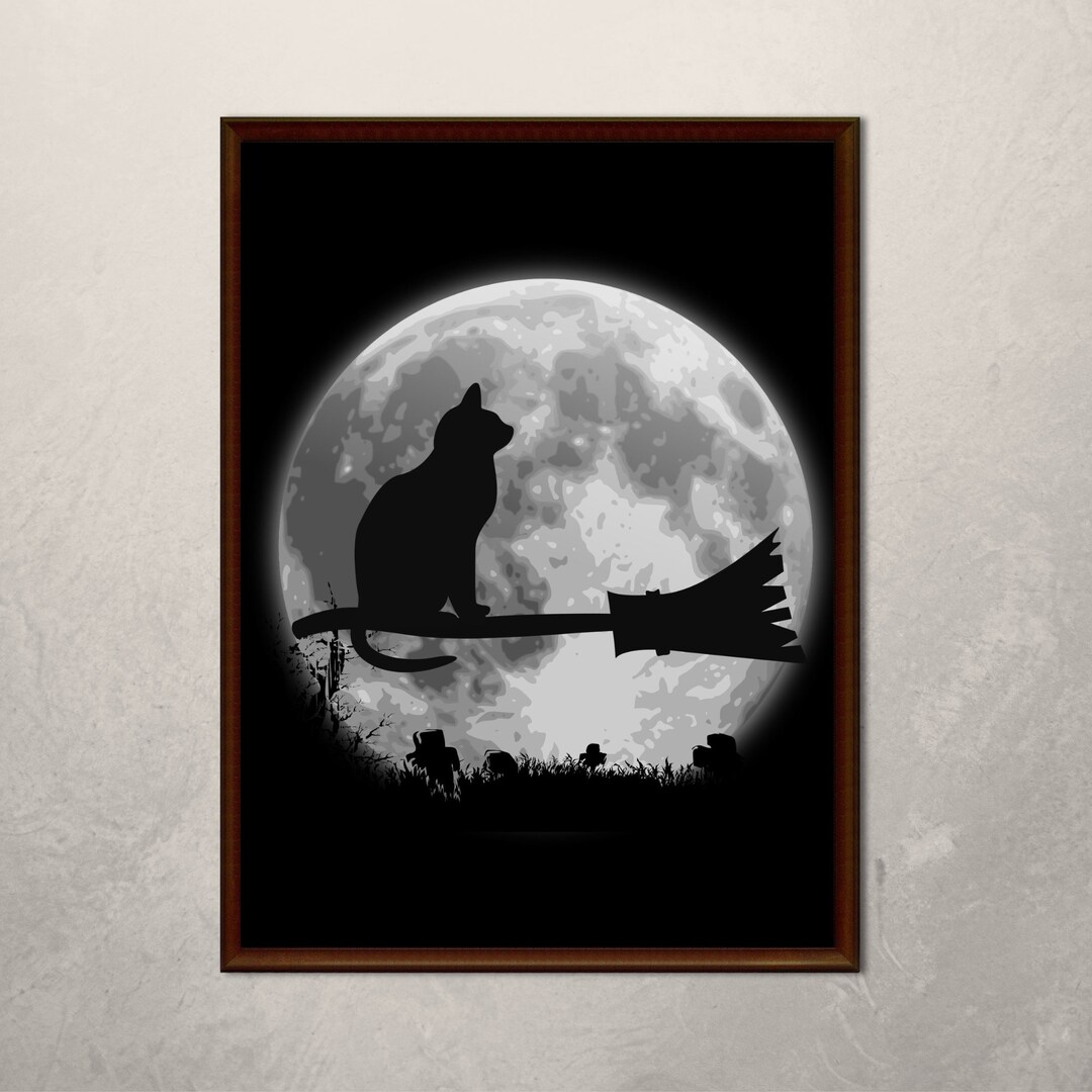 Halloween Moon Art, Halloween Decor, Spooky Art, Printable Wall Art ...