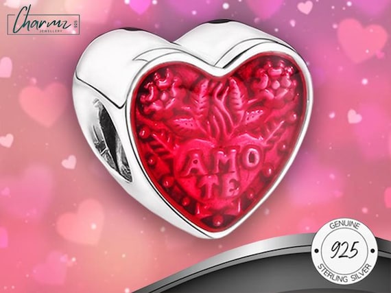 925S Red Heart Bracelet Charm Te Amo Glass Pendant I Love You Jewellery Flower Enamel Heart Charm Decorative Heart Gift Fits Pandora Etsy
