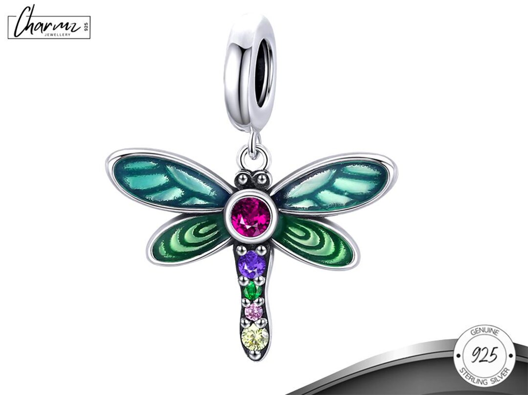 925S Colourful Dragonfly Dangle Charm, Iridescent Wings Dragonfly Charm ...