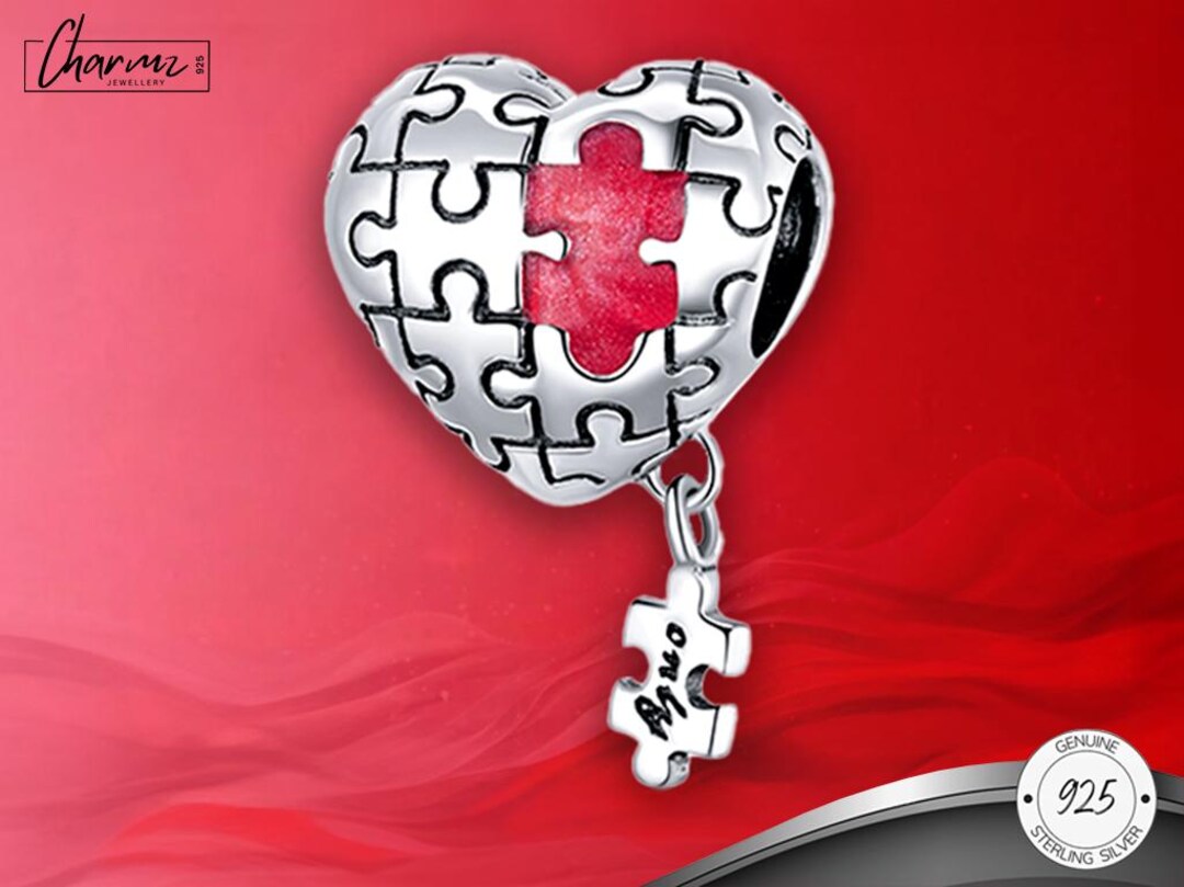 925S Missing Piece Jigsaw Charm, Puzzle Piece Heart Charm, Couples Love ...