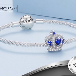 925 Silver Royal Crown Bracelet Charm, Sparkle Princess Crown Charm ...