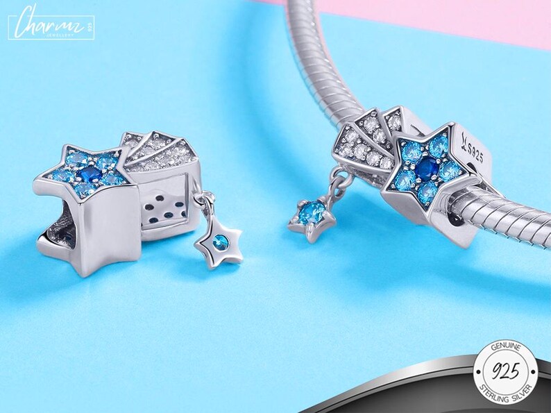 925S Sparkle Shooting Star Charm, Blue Diamanté Star Bracelet Charm ...