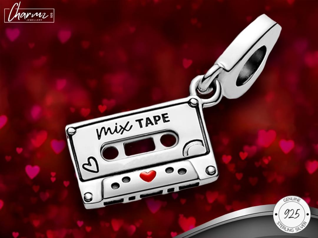 925 Silver Cassette Tape Bracelet Charm, Audio Tape Dangle Charm, Retro ...