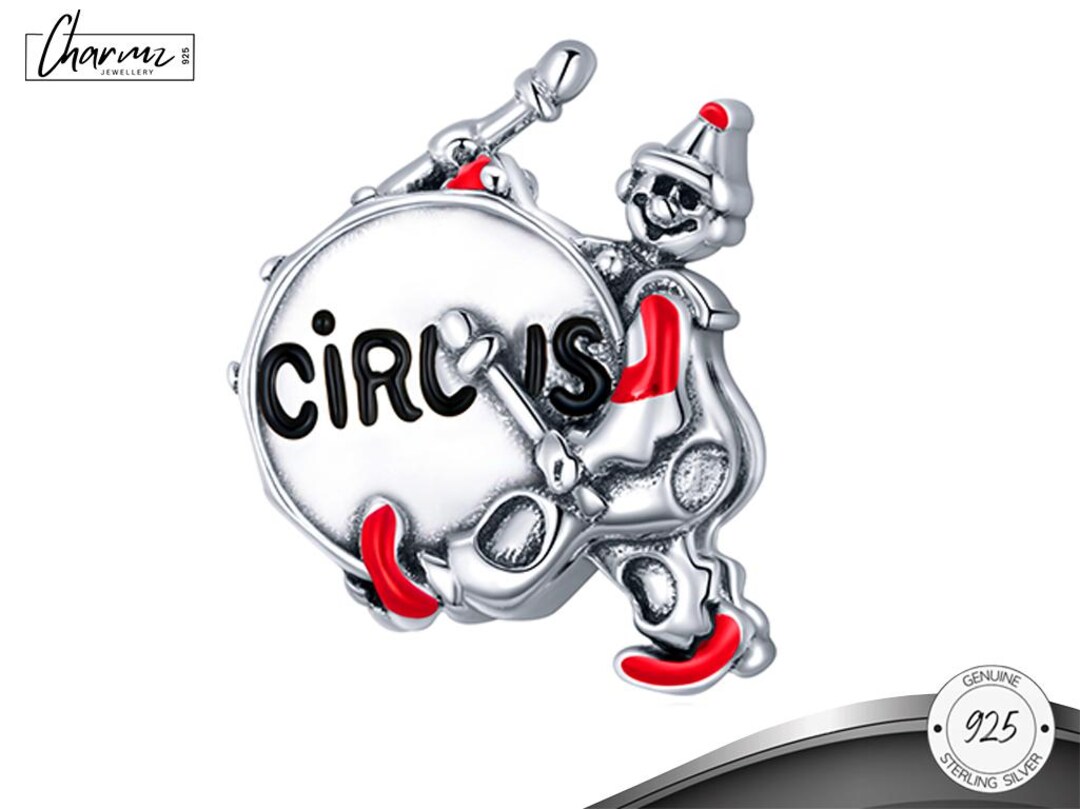 925S Fun Clown Charm, Circus Bracelet Charm, Drumming Clown Pendant ...