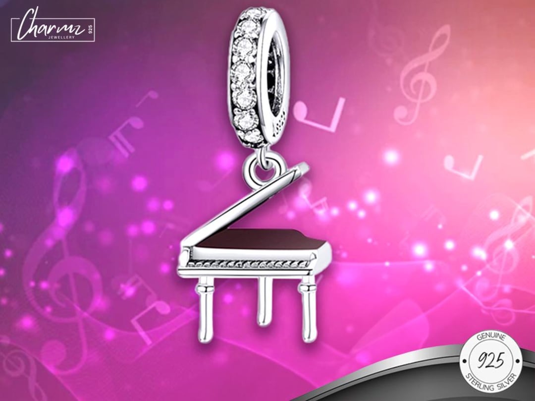925S Grand Piano Dangle Charm, Sparkly Piano Bracelet Charm, Pianist ...