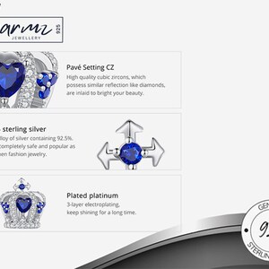 925 Silver Royal Crown Bracelet Charm, Sparkle Princess Crown Charm ...