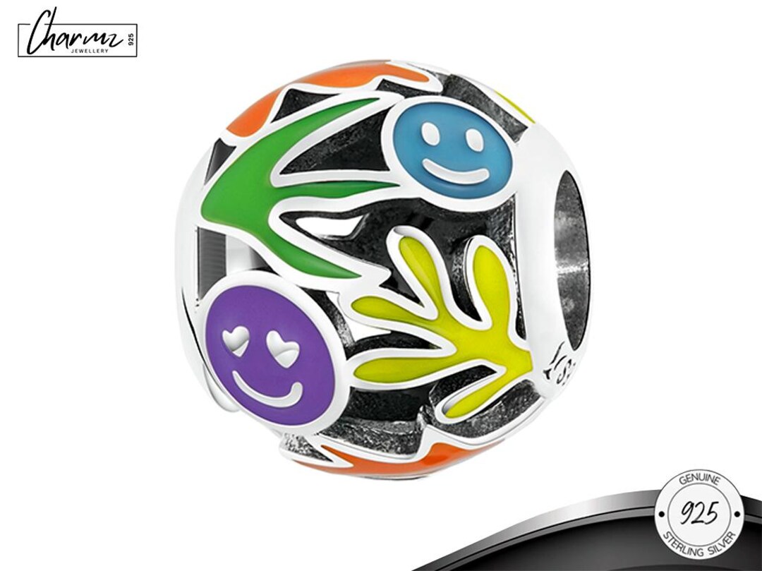 925S Smiley Face Charm, Fun Openwork Bracelet Charm, Matisse Style ...