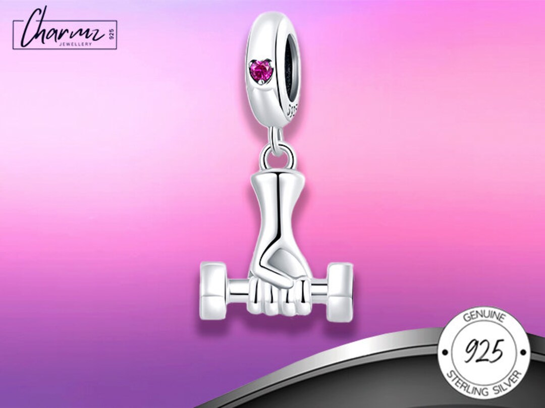 925 Silver Dumbbell Dangle Charm, Weight Lifting Bracelet Charm, Gym ...