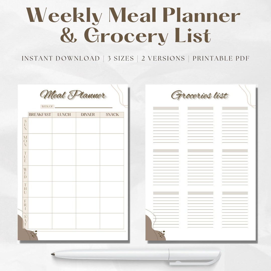 Weekly Meal & Grocery List Planner Instant Download Printable PDF Meal ...